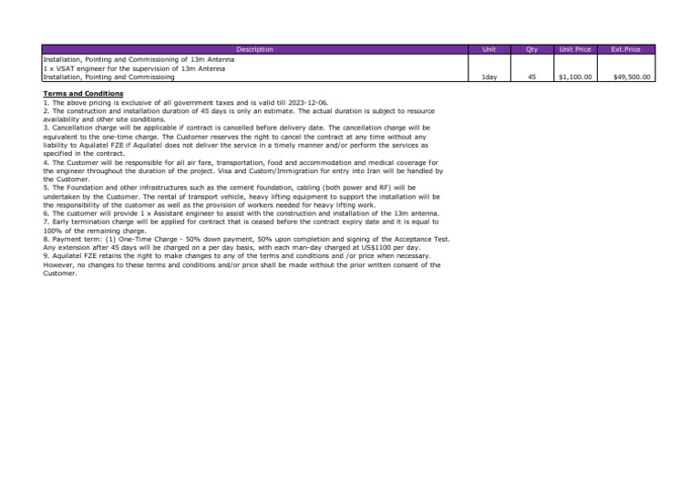 Installation Quote Ali Bostan I | PDF | Business | Technology & Engineering