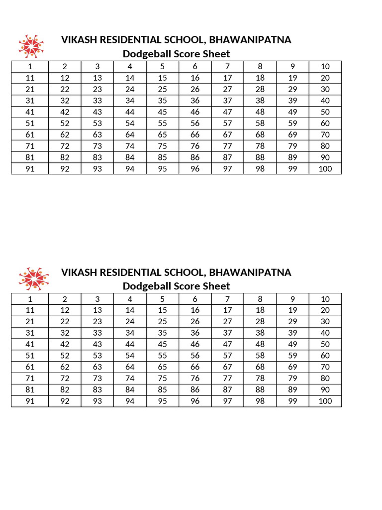 Dodgeball Score Sheet | PDF