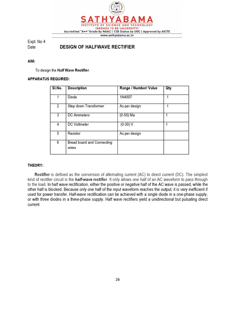 s13blh11 - Electronics Devices Lab Manual Exp 4 HWR | PDF | Rectifier | Computer Engineering