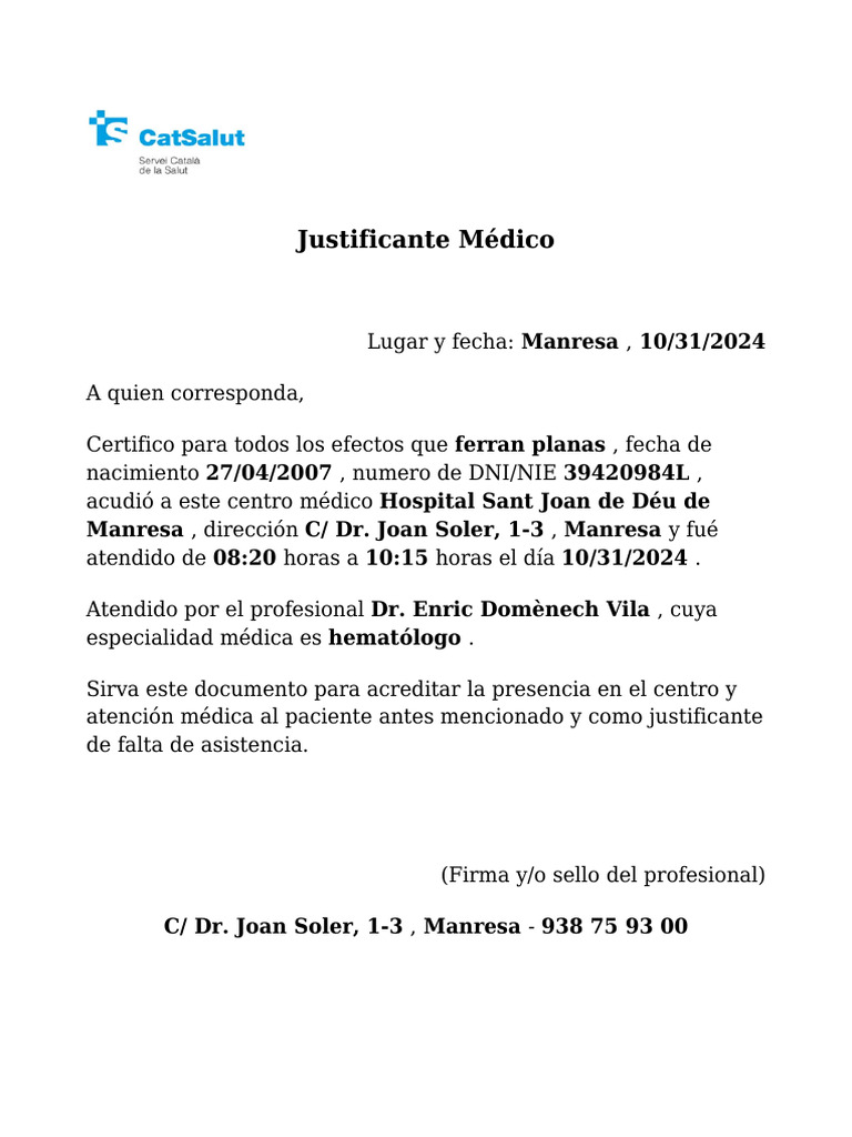 Justificante Medico | PDF