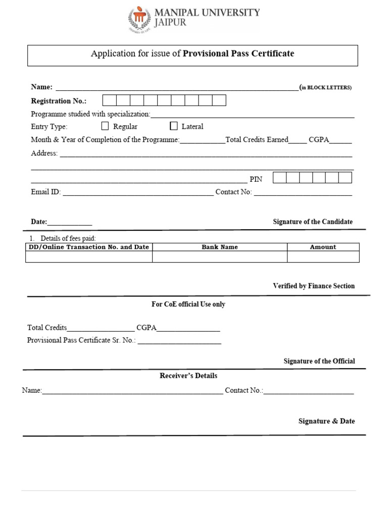 Application For Issue of Provisional Pass Certificate Class 212 | PDF