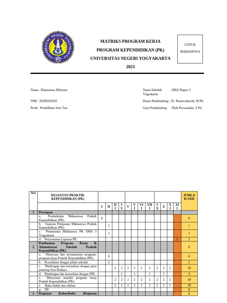 MATRIKS PROGRAM KERJA Fixxxxx | PDF