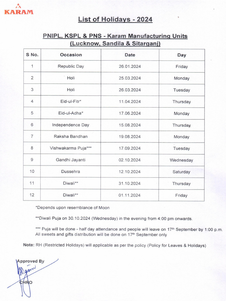 List of Holidays 2024 | PDF
