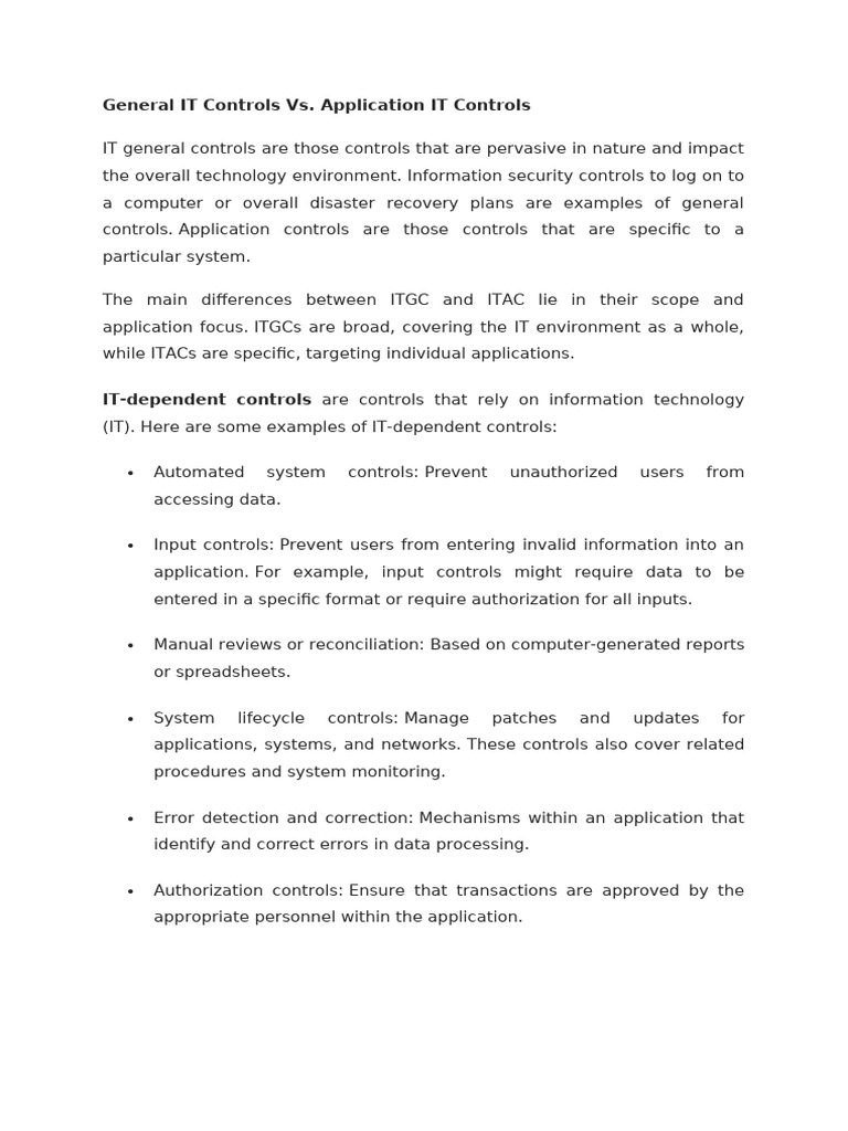 General It Controls Vs Application Controls Audot In An Automated Environment Pdf