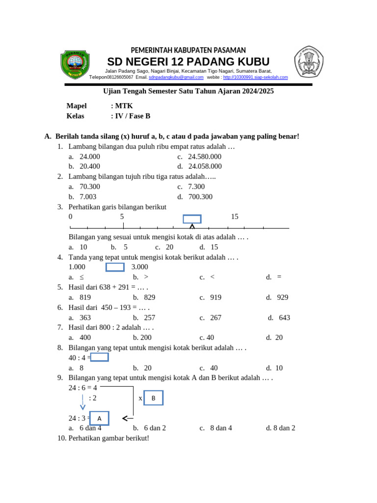Soal STS 1 MTK Kelas 4 | PDF