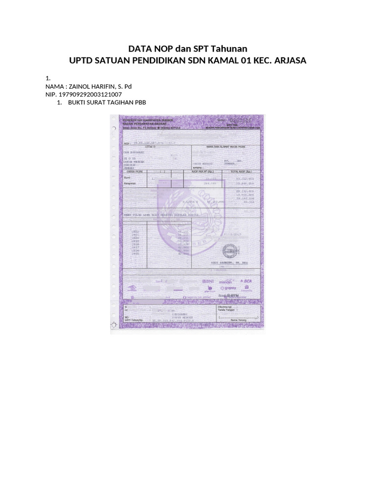 Data PBB dan SPT Tahunan SDN Kamal 01 | PDF | Ilmu Sosial