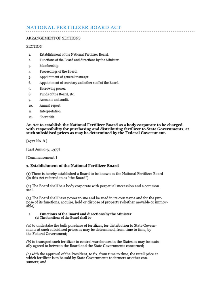 Act National-Fertilizer | PDF | Loans | Government