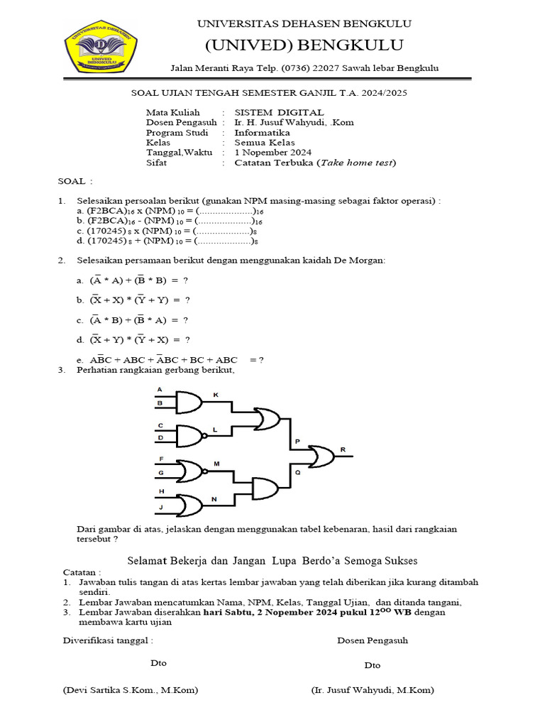 Soal UTS Sistem Digital GJL 2024 - 25 | PDF