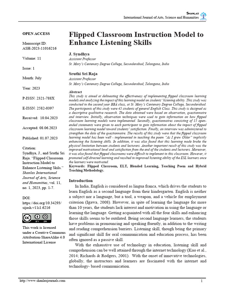 Flipped Classroom Instruction Model To E 2 Pdf Learning English As A Second Or Foreign