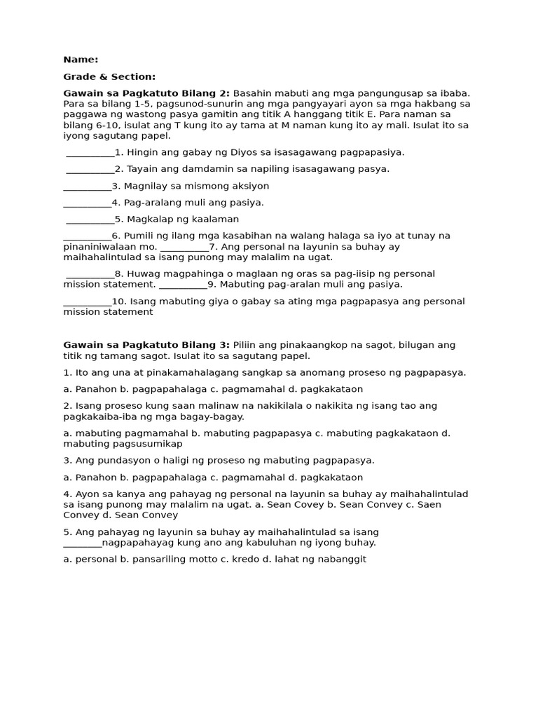 4th Quarter Activity Sheets | PDF