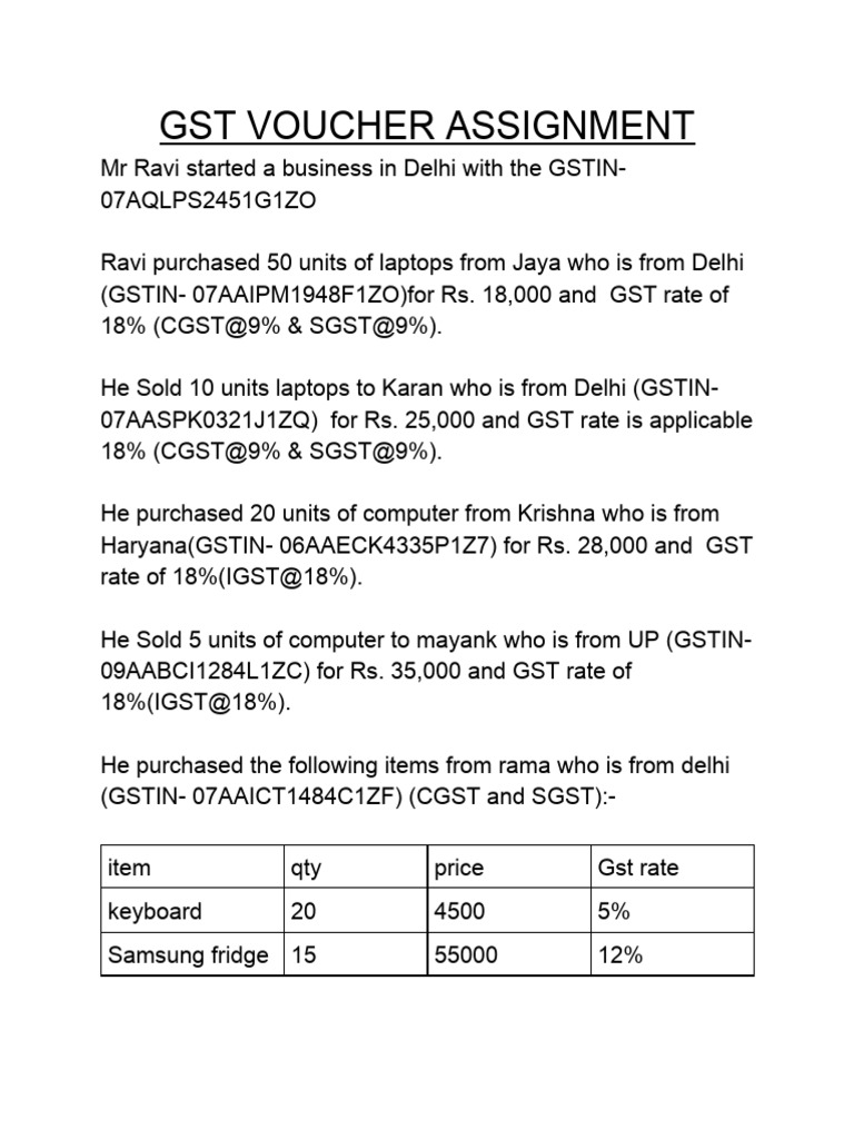 GST Voucher Assignment | PDF