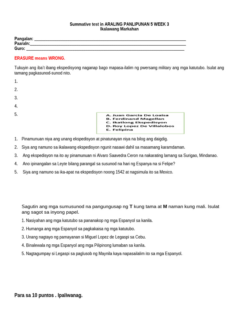 Summative Test in AP 5 Q2 W3 | PDF