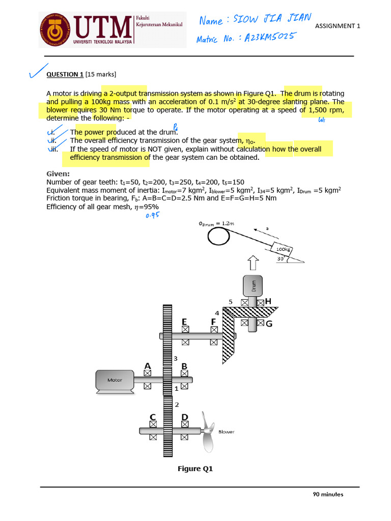 Machines Vibrations Assignment 1 | PDF | Torque | Gear