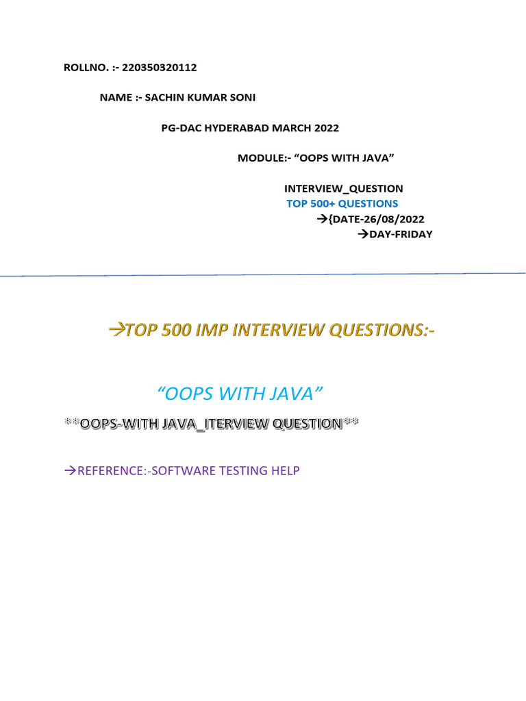 1.Top500oops Java Interview Que (1) | PDF | Method (Computer Programming) | Class (Computer ...