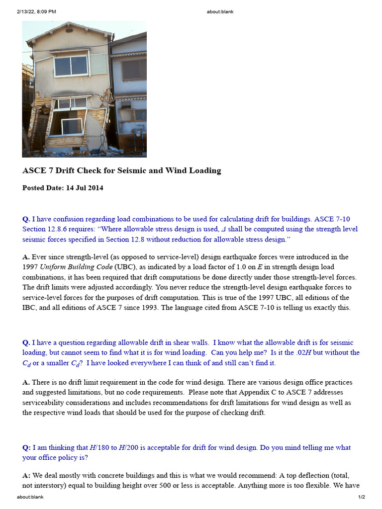 ASCE 7 Drift Check For Seismic and Wind Loading | PDF | Applied And ...