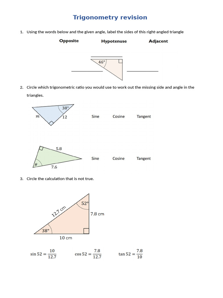 Trigonometry Revision | PDF | Teaching Methods & Materials