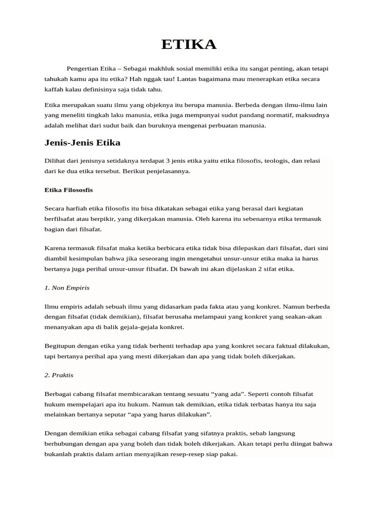 Memahami Etika: Jenis dan Contoh | PDF