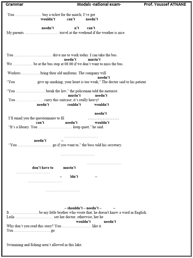 Modals All National Exams | PDF