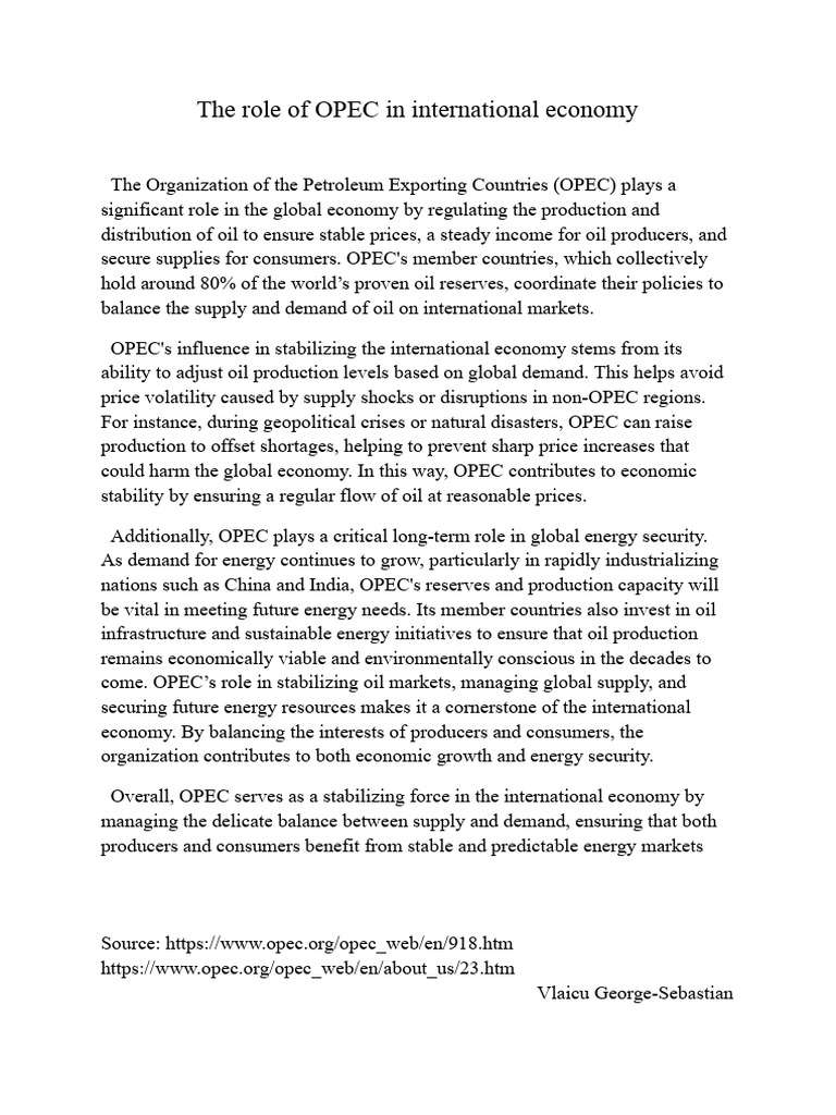 The Role of OPEC in International Economy | PDF | Business | Finance ...