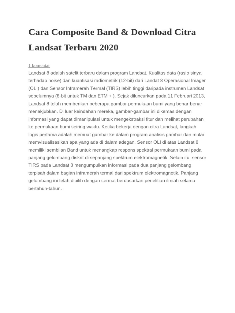Cara Composite Band Citra Lansat | PDF