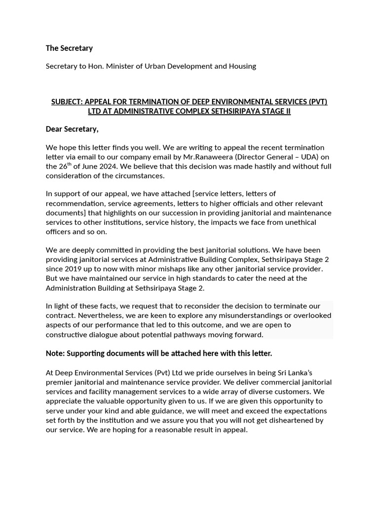 Letter To The Secretary - Hon Prasanna | PDF
