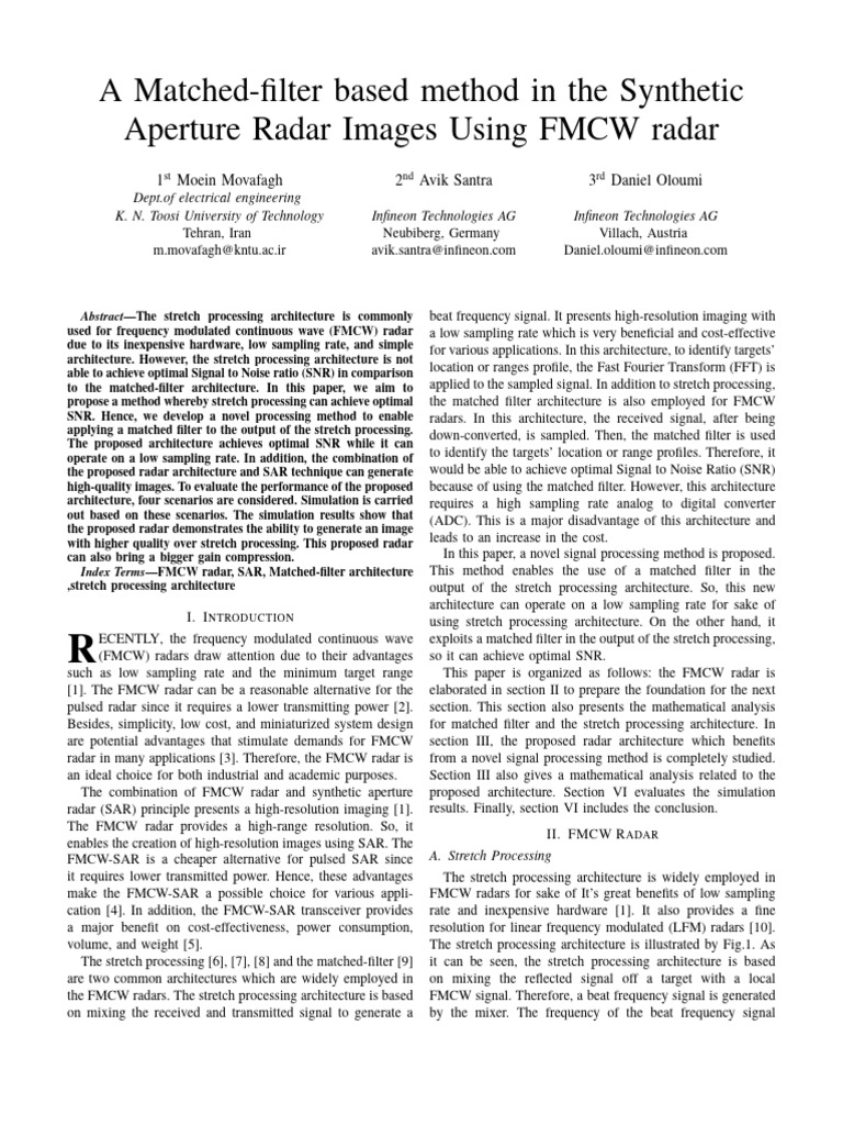 A Matched-Filter Based Method in The Synthetic Aperture Radar Images Using FMCW Radar | PDF ...