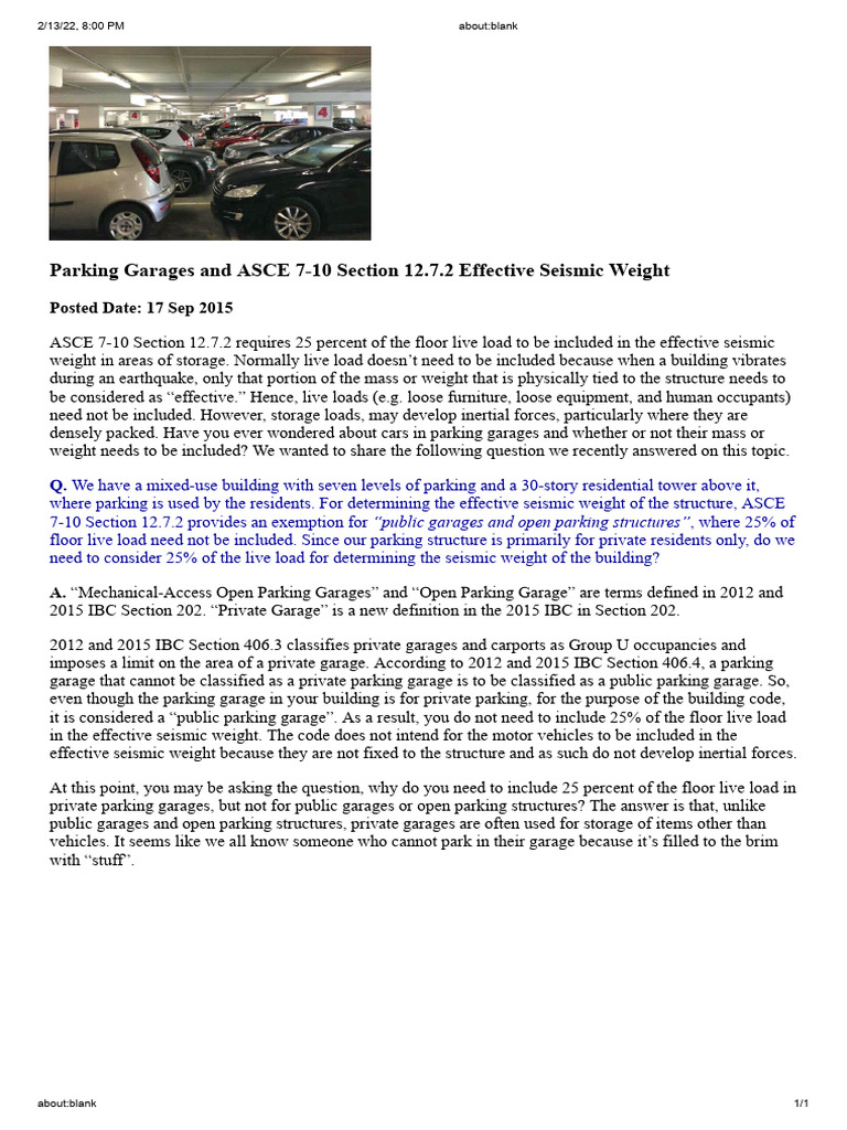 Parking Garages and ASCE 7-10 Section 12.7.2 Effective Seismic Weight | PDF | Structural Load