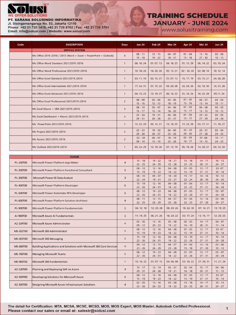 Design Jadwal Training Solusi Periode Januari Juni 2024 REV | PDF