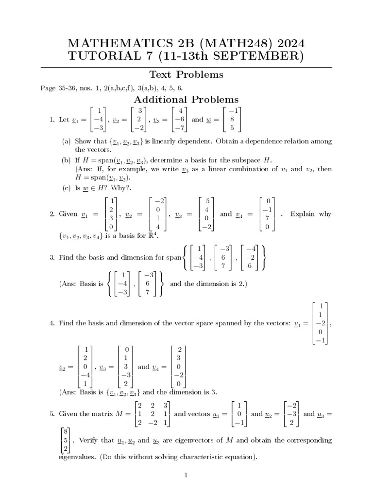 Tutorial 7 | PDF | Eigenvalues And Eigenvectors | Matrix Theory Tutorial 7 | PDF | Eigenvalues And Eigenvectors | Matrix Theory