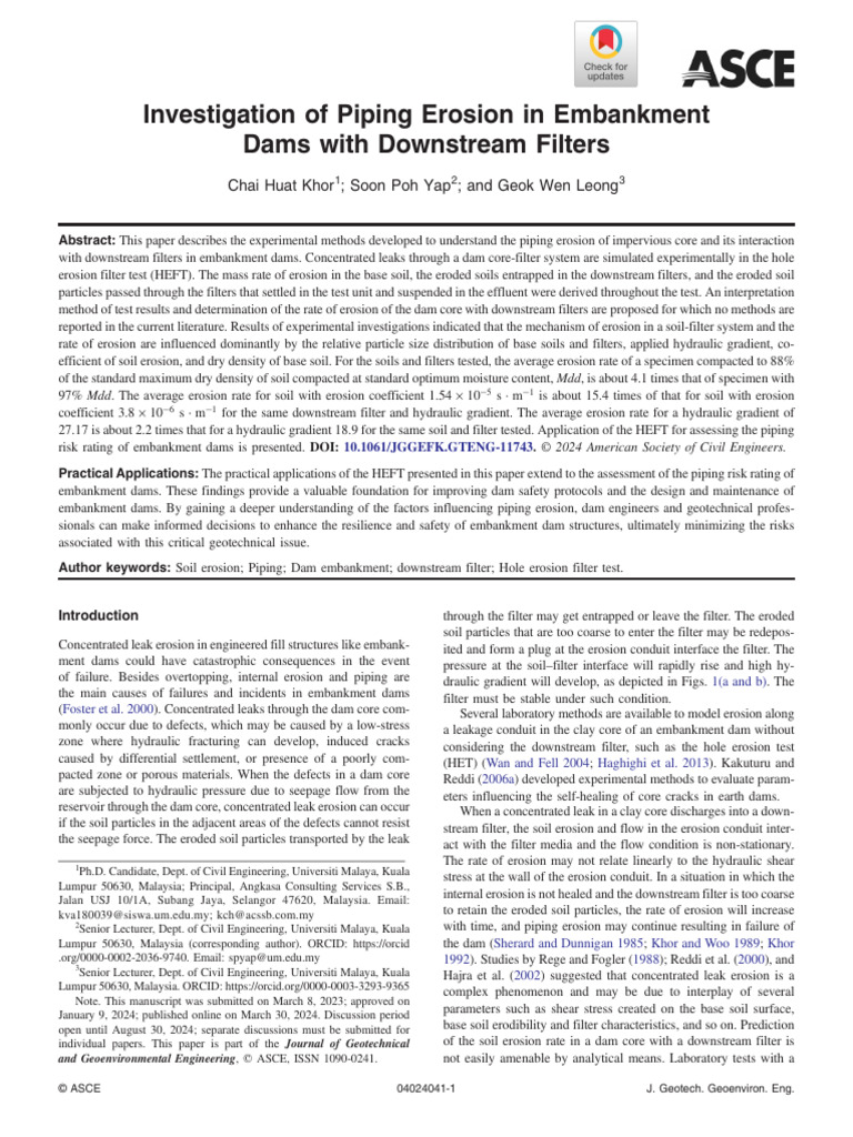 Piping Erosion in Embankment Dams Analysis | PDF | Soil | Civil Engineering
