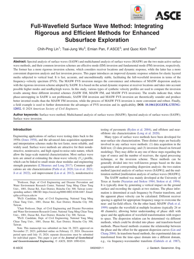 Lin Et Al 2024 Full Wavefield Surface Wave Method Integrating Rigorous and Efficient Methods For ...