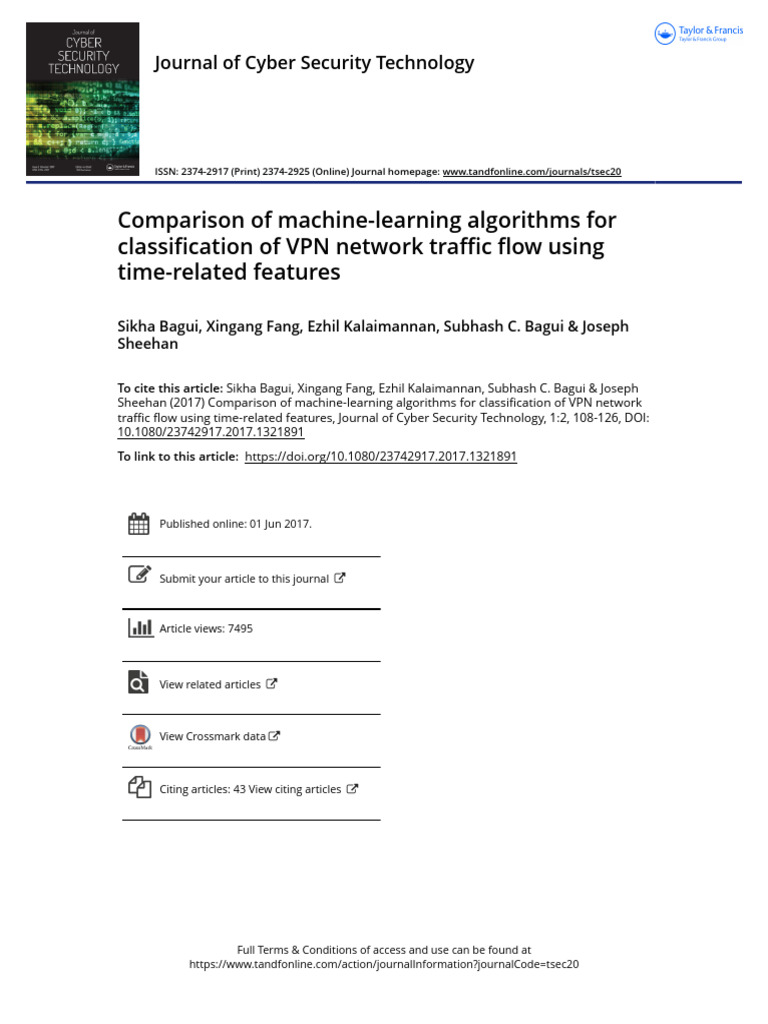 Comparison Of Machine Learning Algorithms For Classification Of Vpn Network Traffic Flow Using