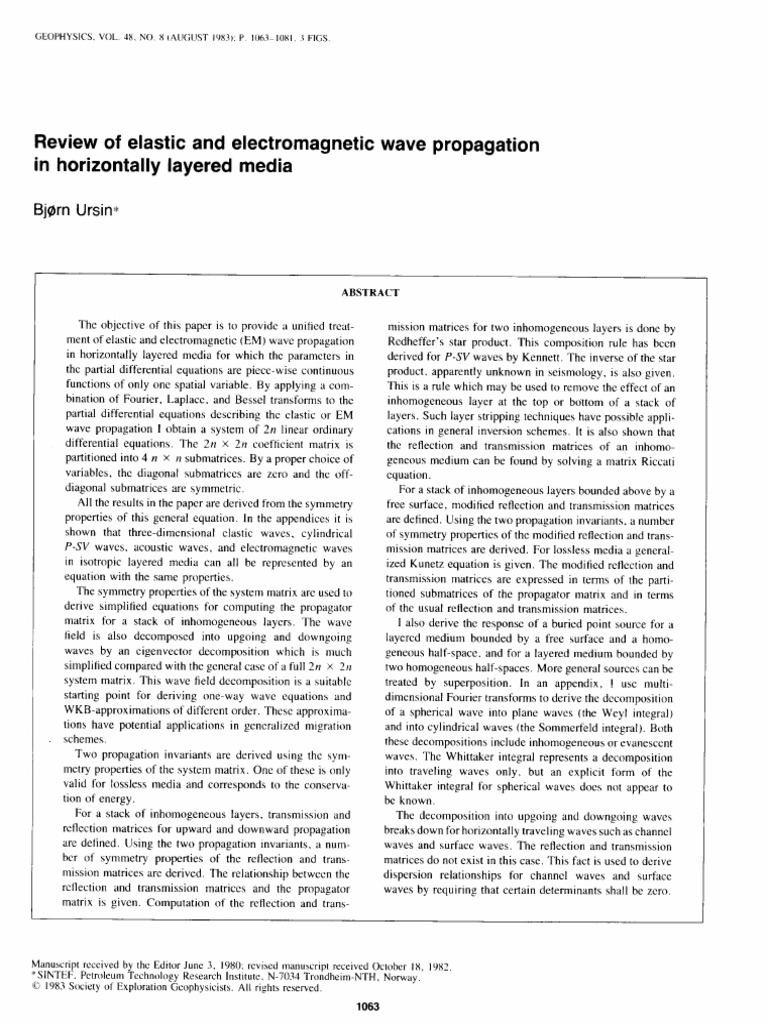 Ursin 2012 Review of Elastic and Electromagnetic Wave Propagation in Horizontally Layered Media ...