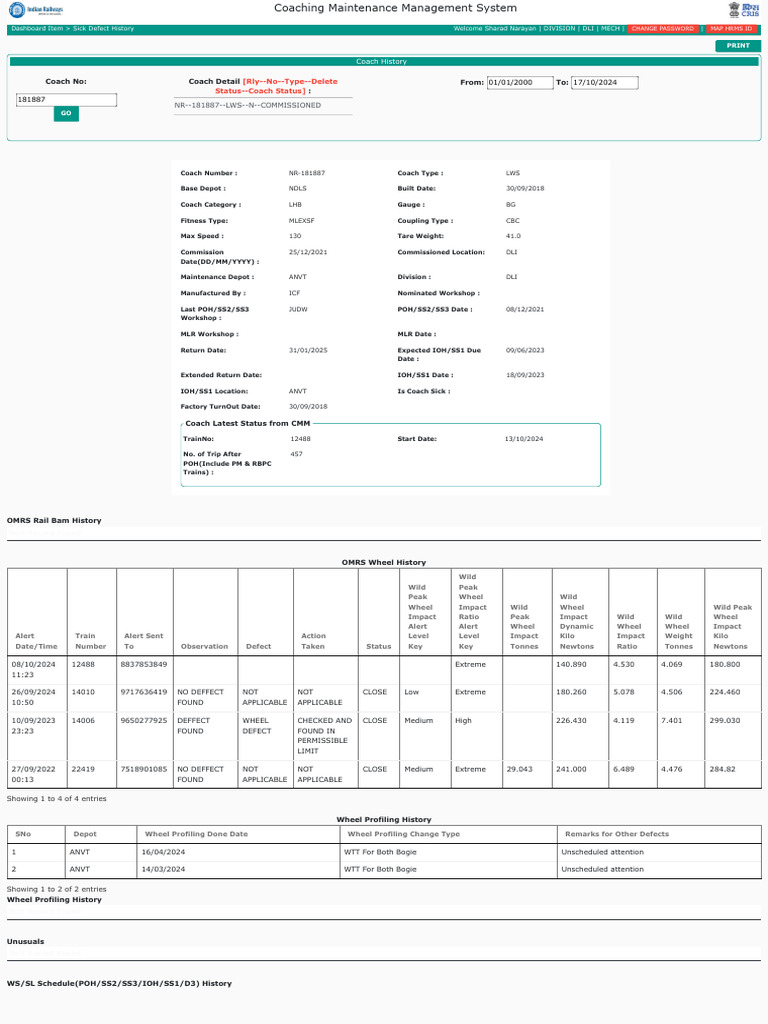 Coach Maintenance & Defect History | PDF | Rail Transport | Electricity