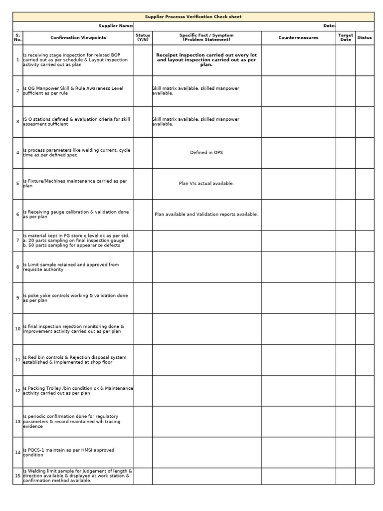Supplier Process Verification Checkpoint_RPC | PDF