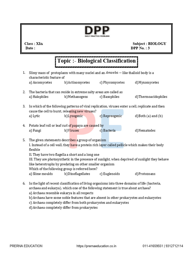 Biological Classification DPP 3 Min | PDF | Archaea | Microbiology