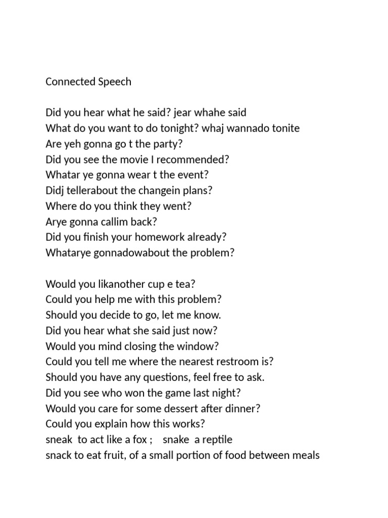 Connected speech practise. | PDF