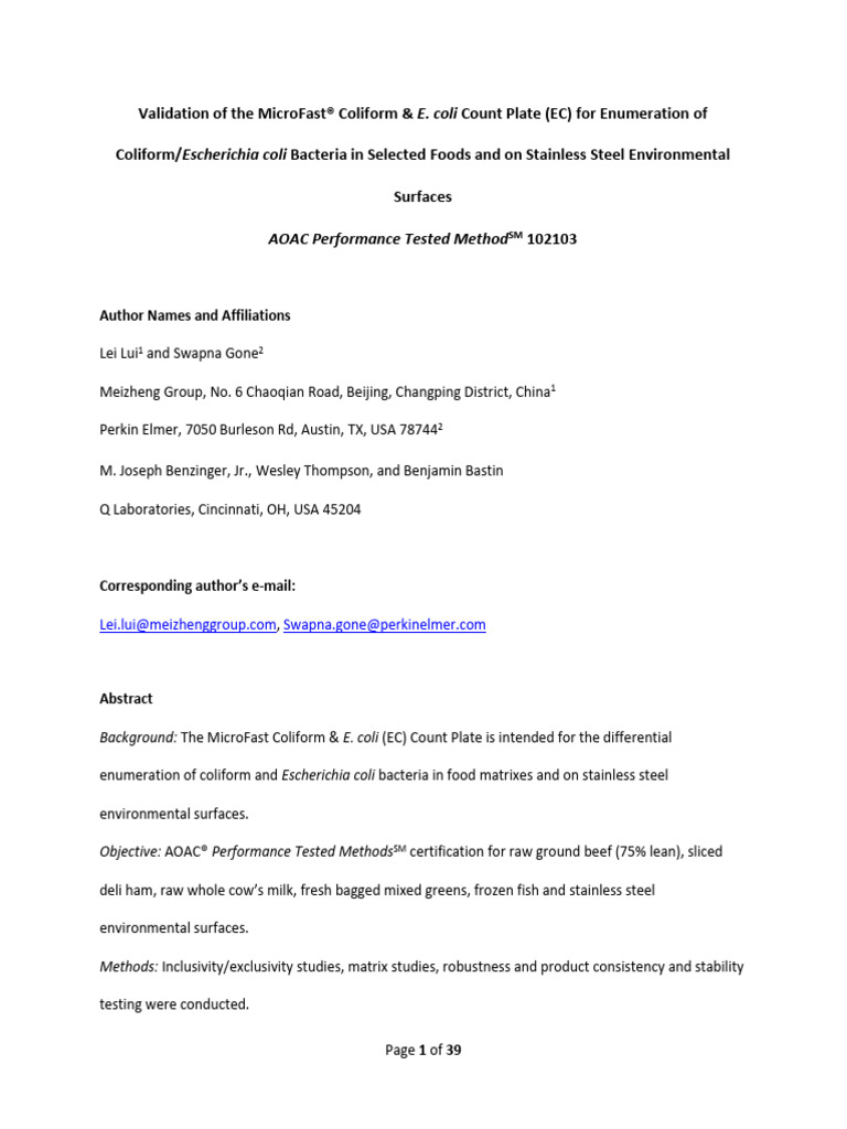 PTM Report - MicroFast EC Final v2 18ot2021 | PDF | Colony Forming Unit ...