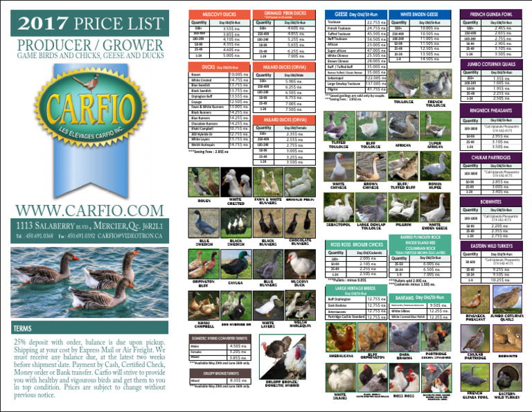 2017 Hatchery Price List - 2 | PDF | Chicken | Junglefowls