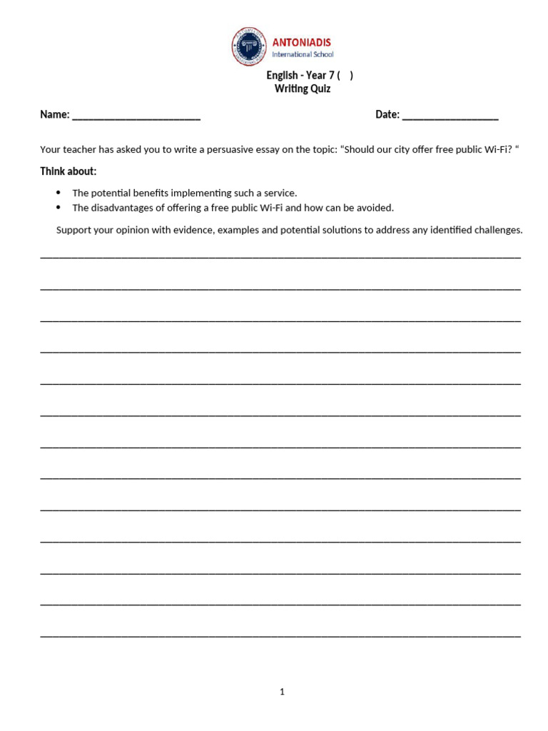 English Y7 Writing Quiz Term 3 | PDF | Writing | Cognition