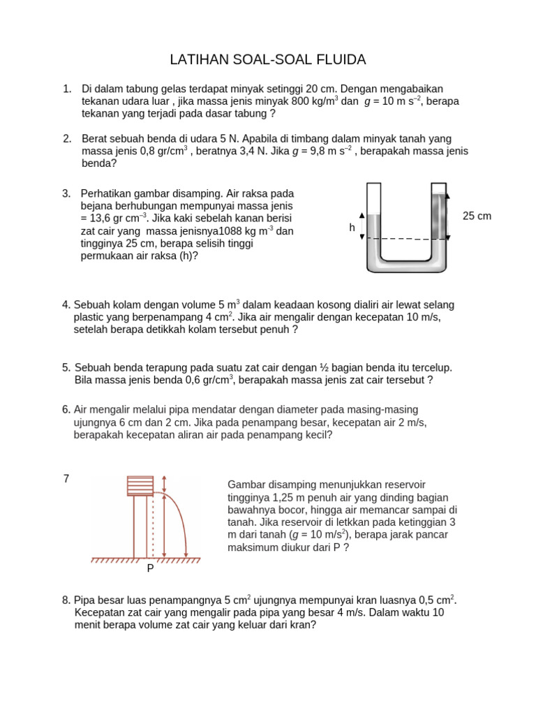 Soal Latihan Fluida Statis Kelas 11 | PDF