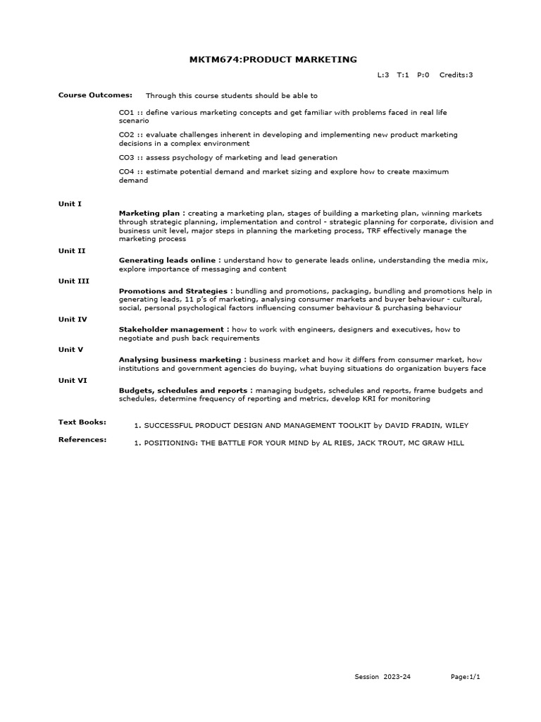 FRM Course Syllabus IPDownload | PDF | Marketing | Consumer Behaviour