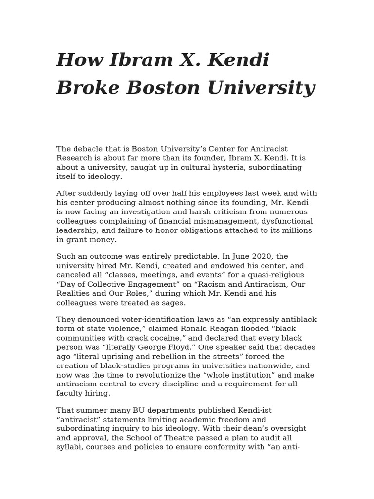 Decosimo, How Ibram X Kendi Broke Boston University | PDF | Racism ...