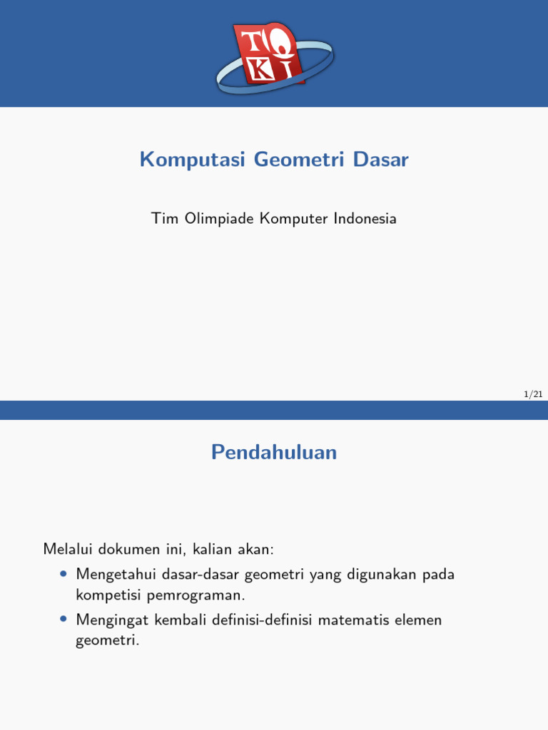 Pemrograman Kompetitif Dasar - 10 Komputasi Geometri Dasar | PDF