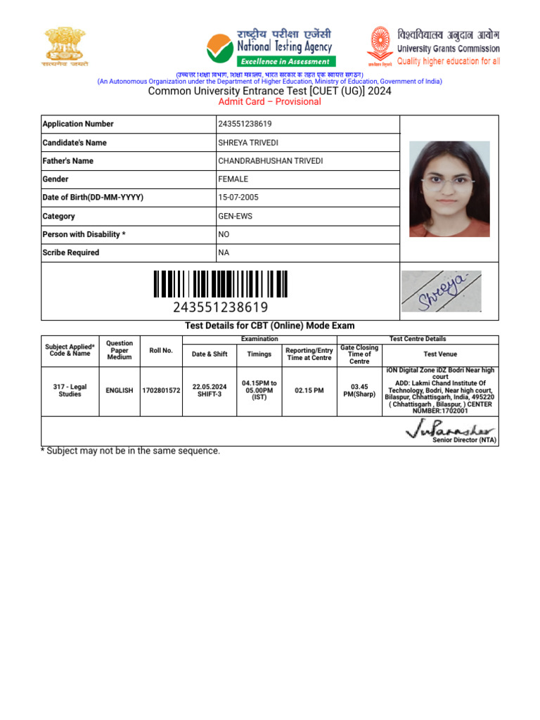 Cuet-Ug - 2024 | PDF | Identity Document