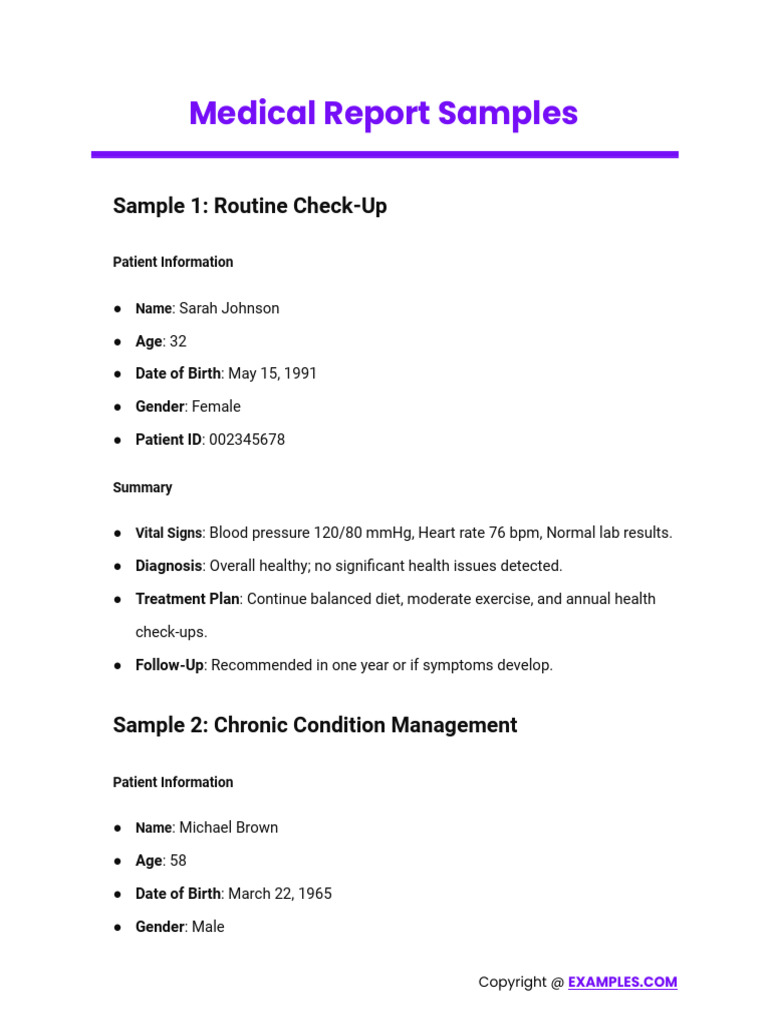 Medical Report Samples | PDF | Wellness | Science & Mathematics