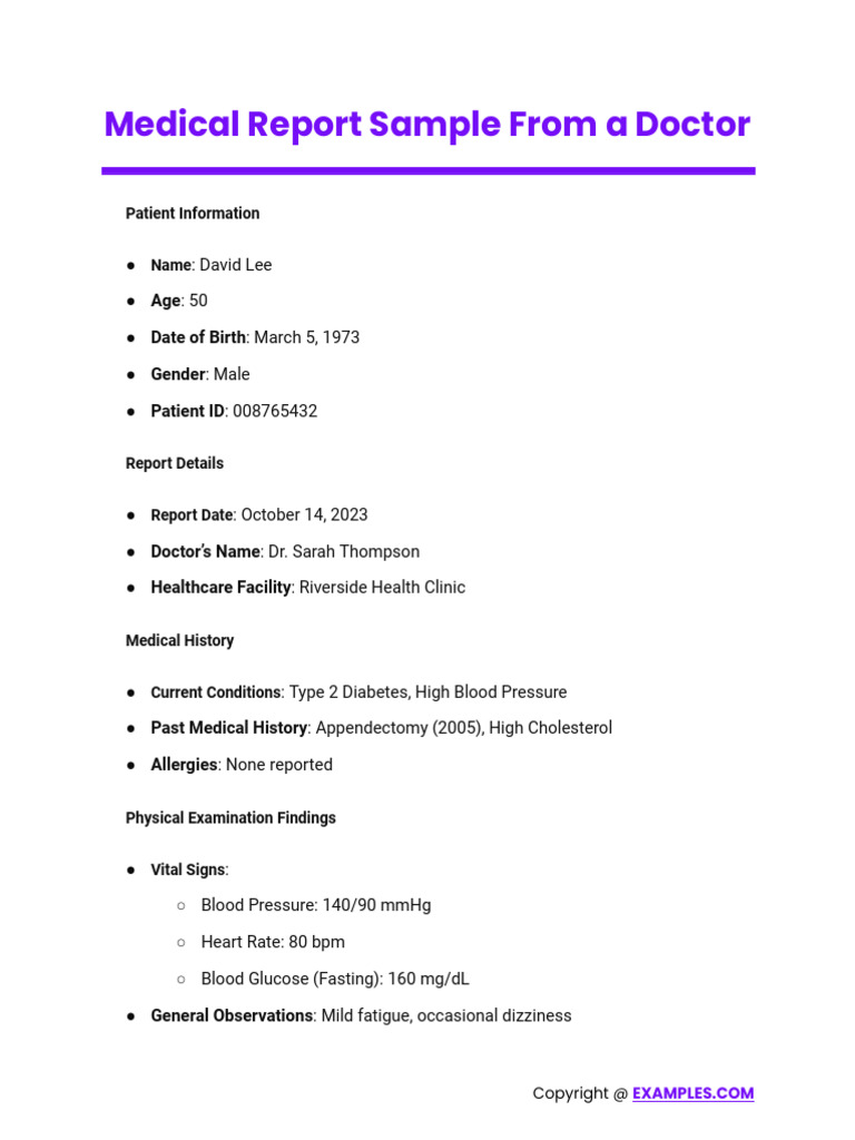 Medical Report Sample From A Doctor | PDF | Wellness
