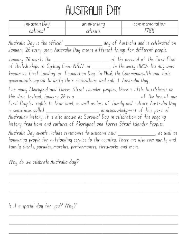 Australia Day Worksheet | PDF