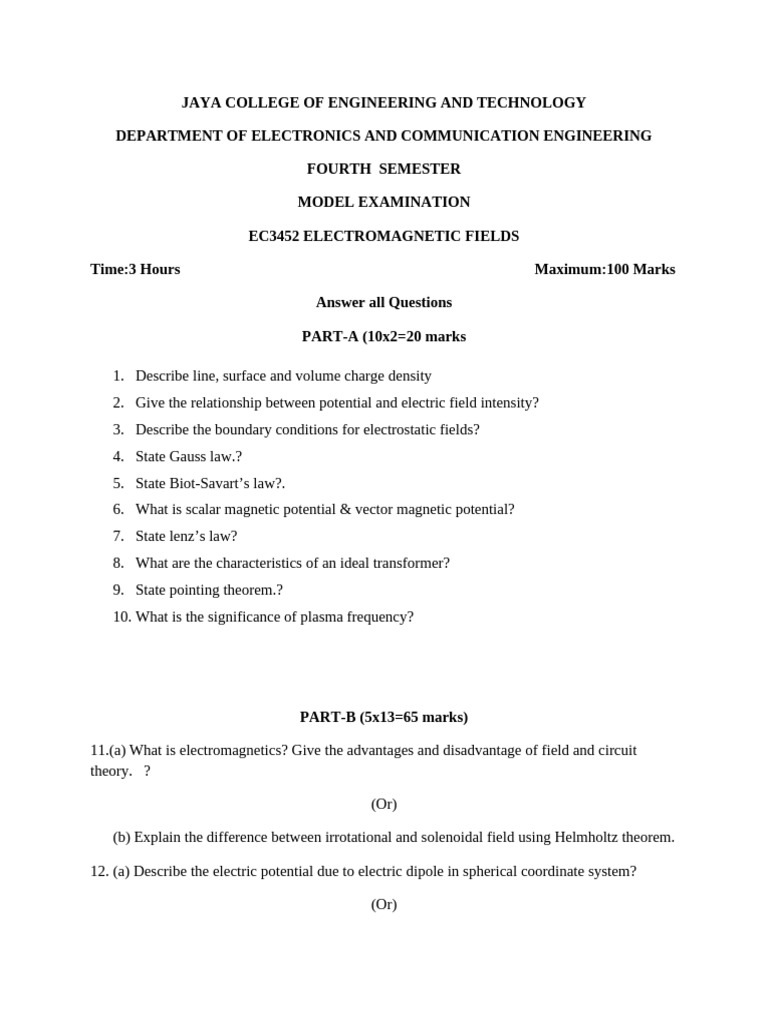 Ece Qus Model Xam | PDF | Magnetic Field | Maxwell's Equations