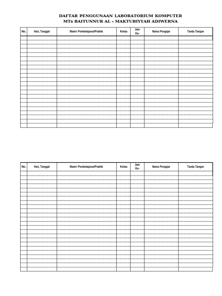 Daftar Penggunaan Lab Kom | PDF